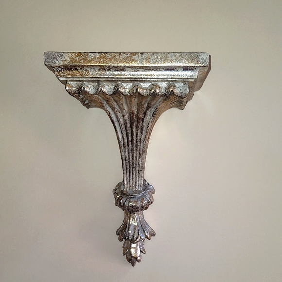 Wall Decor | Vintage Neoclassical Wall Shelf Silver And Gold Leaf ...